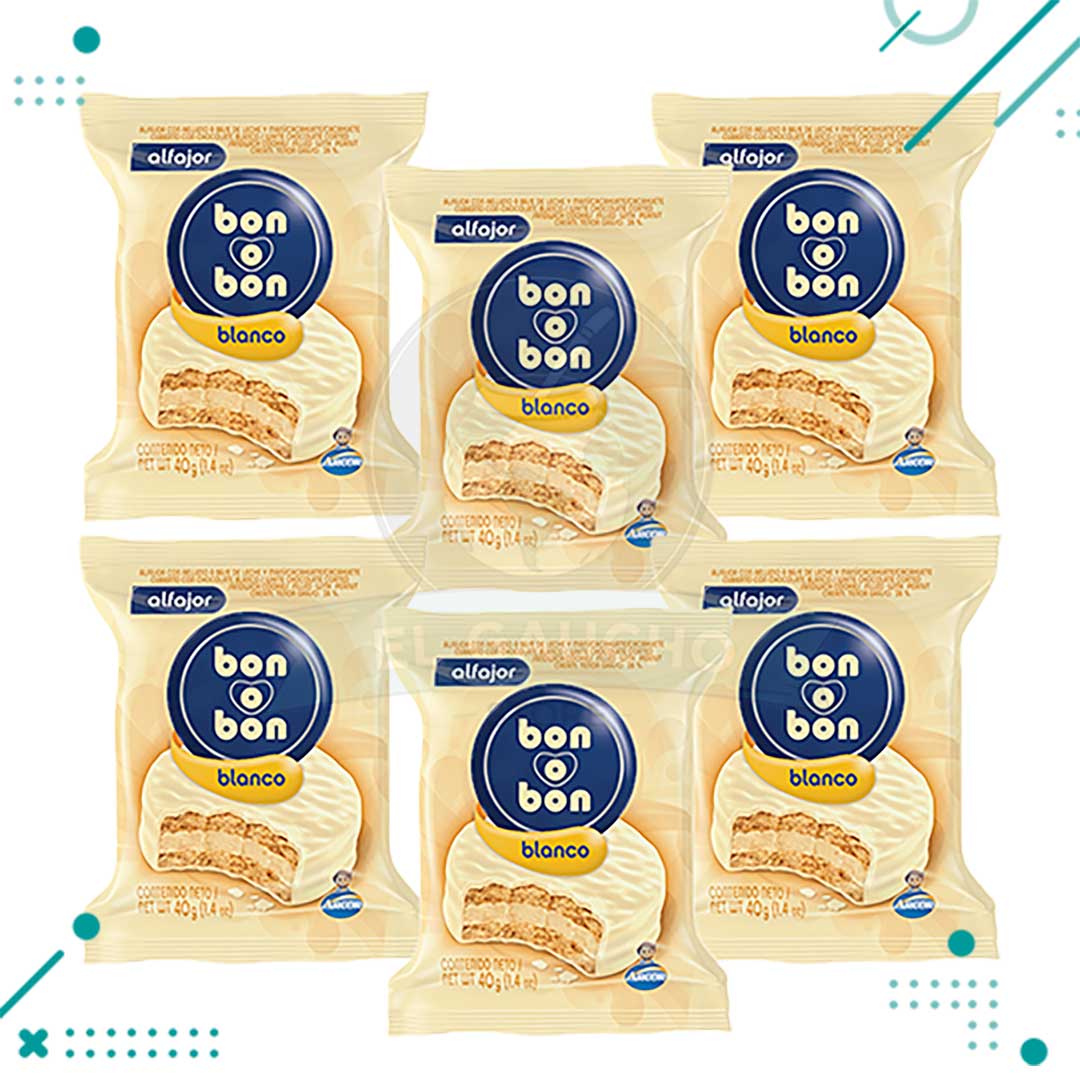 Alfajor Bon o Bon Blanco SIMPLE, relleno a base de Leche y Mani (40gr ...